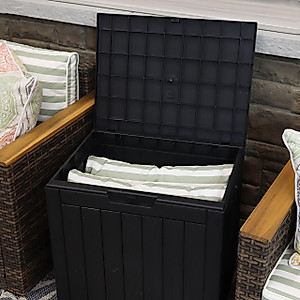 Sunnydaze 32-Gallon Faux Wood Design Outdoor Deck Box - Lockable Lid and Side Handles - Phantom Gray