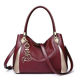 FOXLOVER Leather Handbags for Women, Genuine Leather Lady Top-handle Totes Women's Fashion Crossbody Bags Womens Carryall Purses (Red)