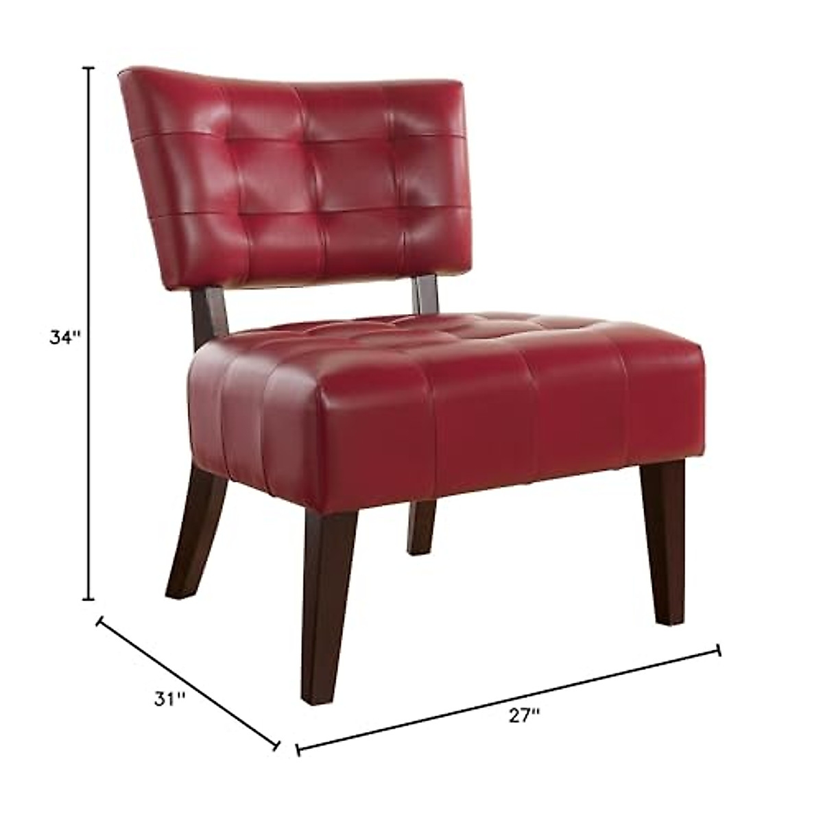 Roundhill Furniture Blended Leather Tufted Accent Chair with Oversized Seating, Red