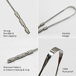 AVOOLI Tongue Scraper UK Pack of 2-100% Stainless Steel Tongue Scrapers for Adults Tongue Care Tool - Best Metal Tongue Cleaner and Toungescraper for Adults Oral Hygiene Kit