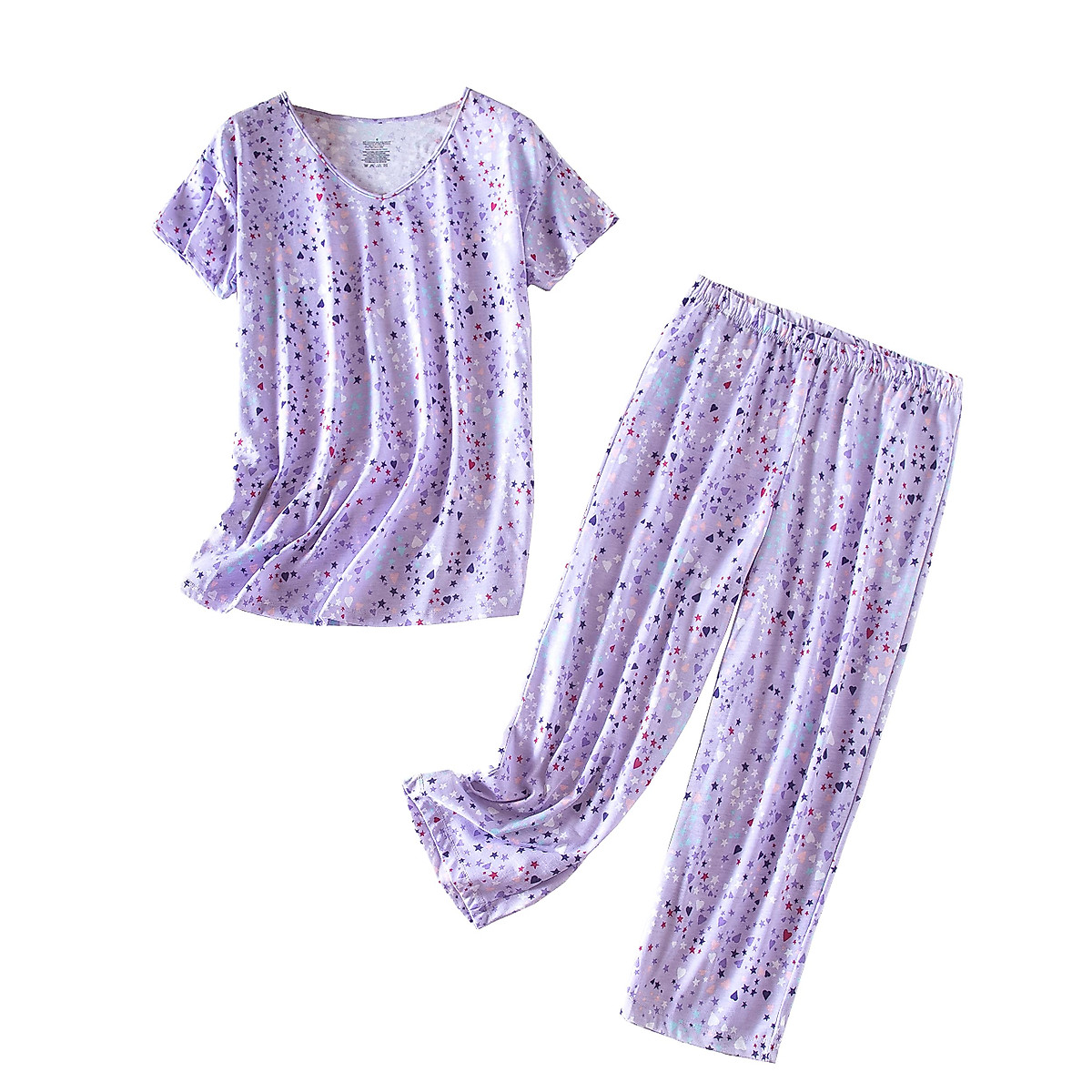 PNAEONG Women’s Pajama Set - Sleepwear Tops with Capri Pants Casual and Fun Prints Pajama Sets SY215-Purple-L