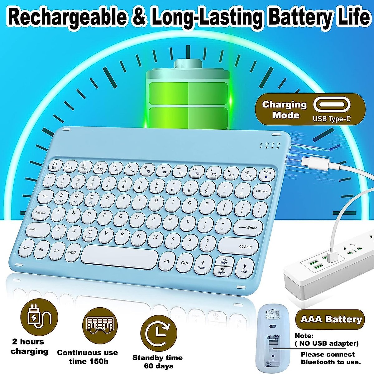 Wireless Bluetooth Keyboard and Mouse Combo Portable Mini Small Slim Compact Typewriter Ergonomic Travel Bluetooth Keyboard Mouse for iPhone iPad Mac Macbook Pro Laptop Android Phone Samsung Tablet