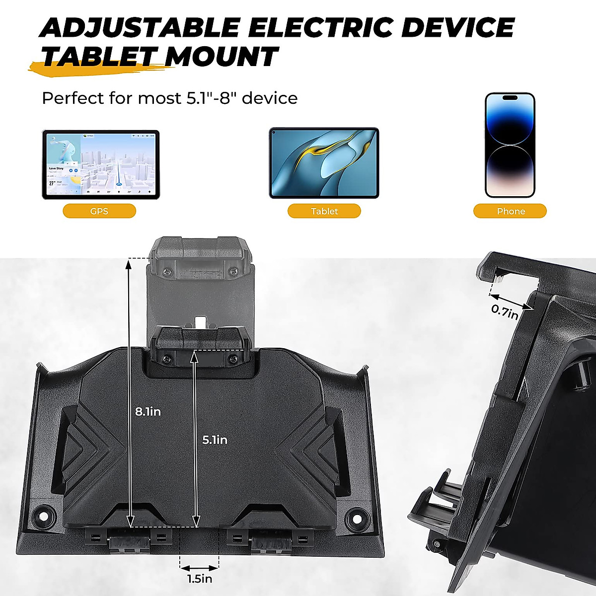 KEMIMOTO Electric Device GPS Mount Storage Box Compatible with 2019-2023 Polaris RZR XP Turbo RZR XP 1000 Accessories RZR Tablet Mount RZR Phone Mount Extra Space Adjustable Navigation Tablet Holder