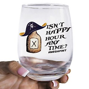 Patriots Cave Is Not Happy Hour Any Time? Pirate | Funny Novelty Stemless Wine And Beer Tumbler 15 oz. | Mega Pint | Justice For Johnny Anti Amber Mug | Johnny Depp Mug For Captain Jack Sparrow Fans