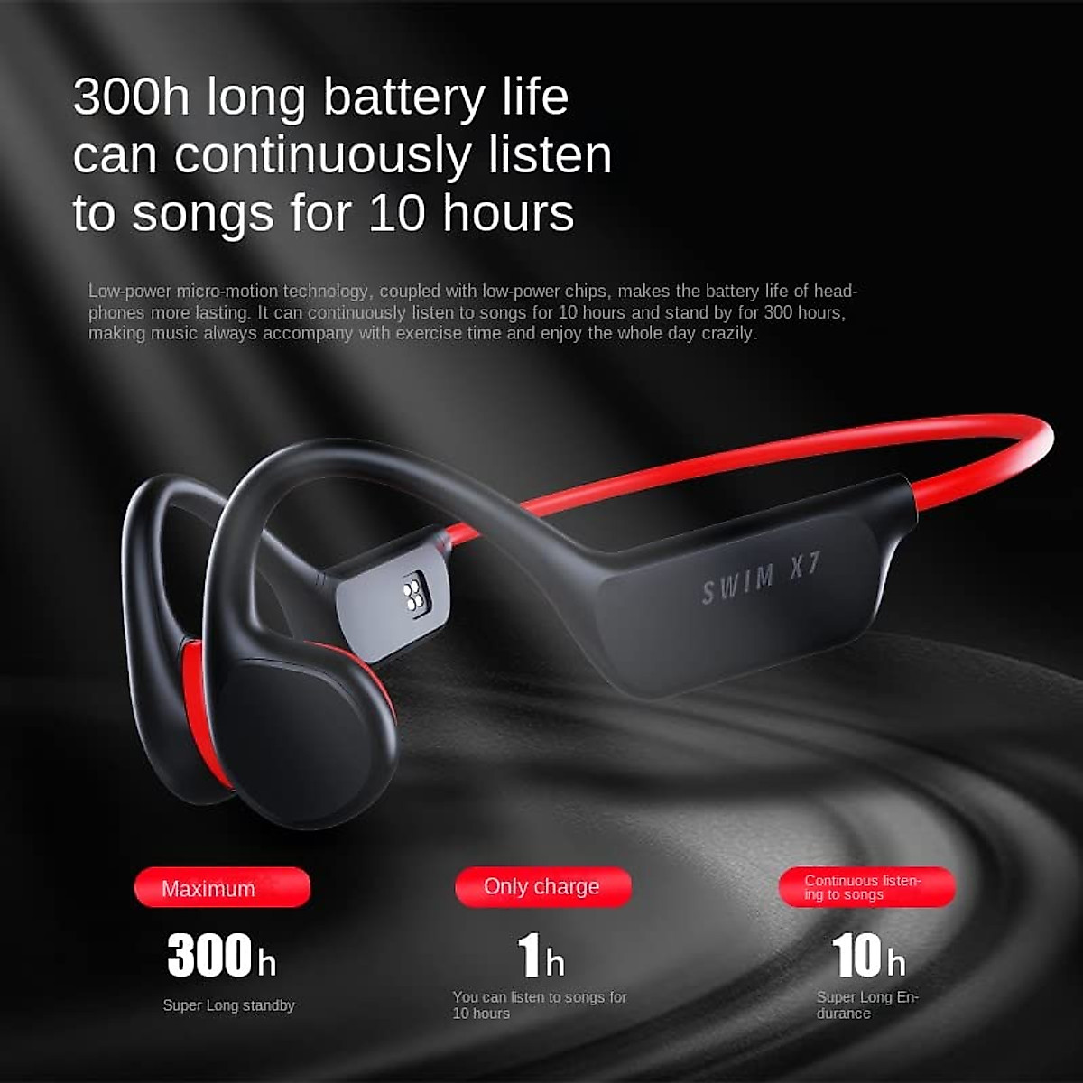 Dmnzoey Bone Conduction Bluetooth Headset Wireless Open Ear Headphones 32G mp3 Earbuds Suitable for Swimming and Diving and Other Underwater Sports red