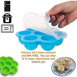 GOKCEN's Silicone Egg Bite Molds [2 Pack] Instant Pot Accessories - Fit Instant Pot 5,6,8 qt Pressure Cooker - Food Freezer Tray with Lid - Reusable Storage Container (Blue & Green - Egg Bite Mold)