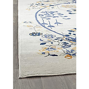 Rugs America Ivory Blue Floral Transitional Rug Gold Magnolia VA20D 2'0"X4'0" Area Rug
