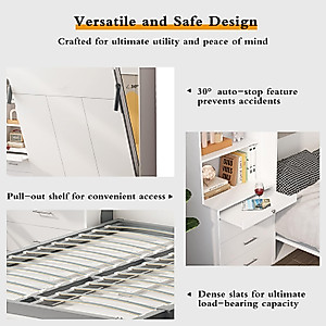 Tatub Murphy Bed Full Size, Murphy Bed Cabinet Bed, Wall Bed with Shelves and Drawers, Murphy Cube, Hide a Bed on a Cabinet, Space Saving, No Box Spring Required