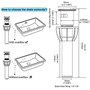Bathroom Sink Drain, Pop Up Drain Stopper with Overflow, Lavatory Vanity Vessel Sink Drain Assembly, Matte Black