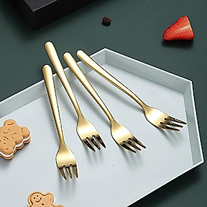 Gold Dessert Forks 4 Pieces, Homquen 6" Modern Design Stainless Steel Tea Fork Set, Small Cake Fork, Fruit Forks Silver For Parties Events Wedding Dishwasher Safe