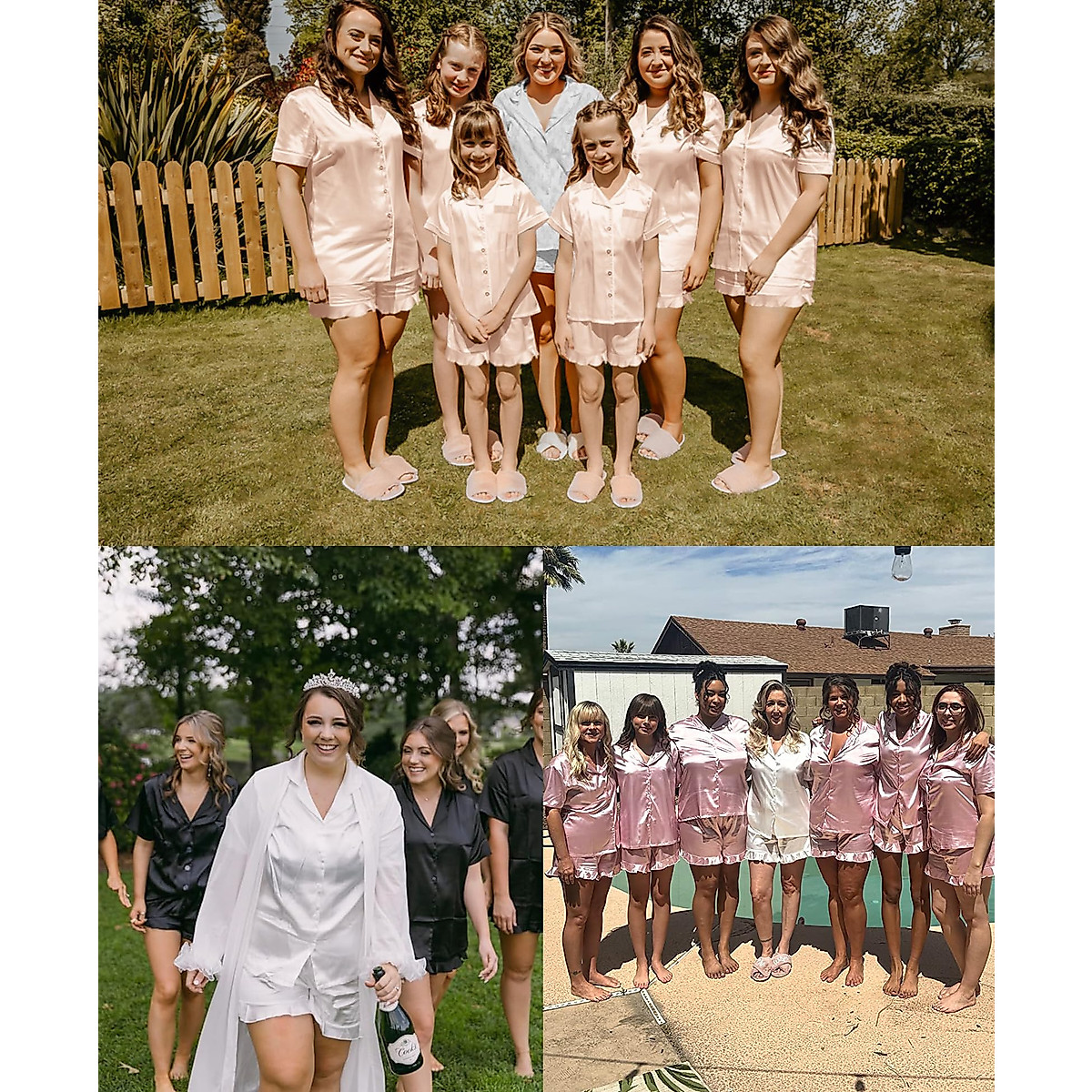 SWOMOG Women's Satin Pajamas Short Sleeve Sleepwear Soft Silk Button Down Loungewear Silky PJs Shorts Set White