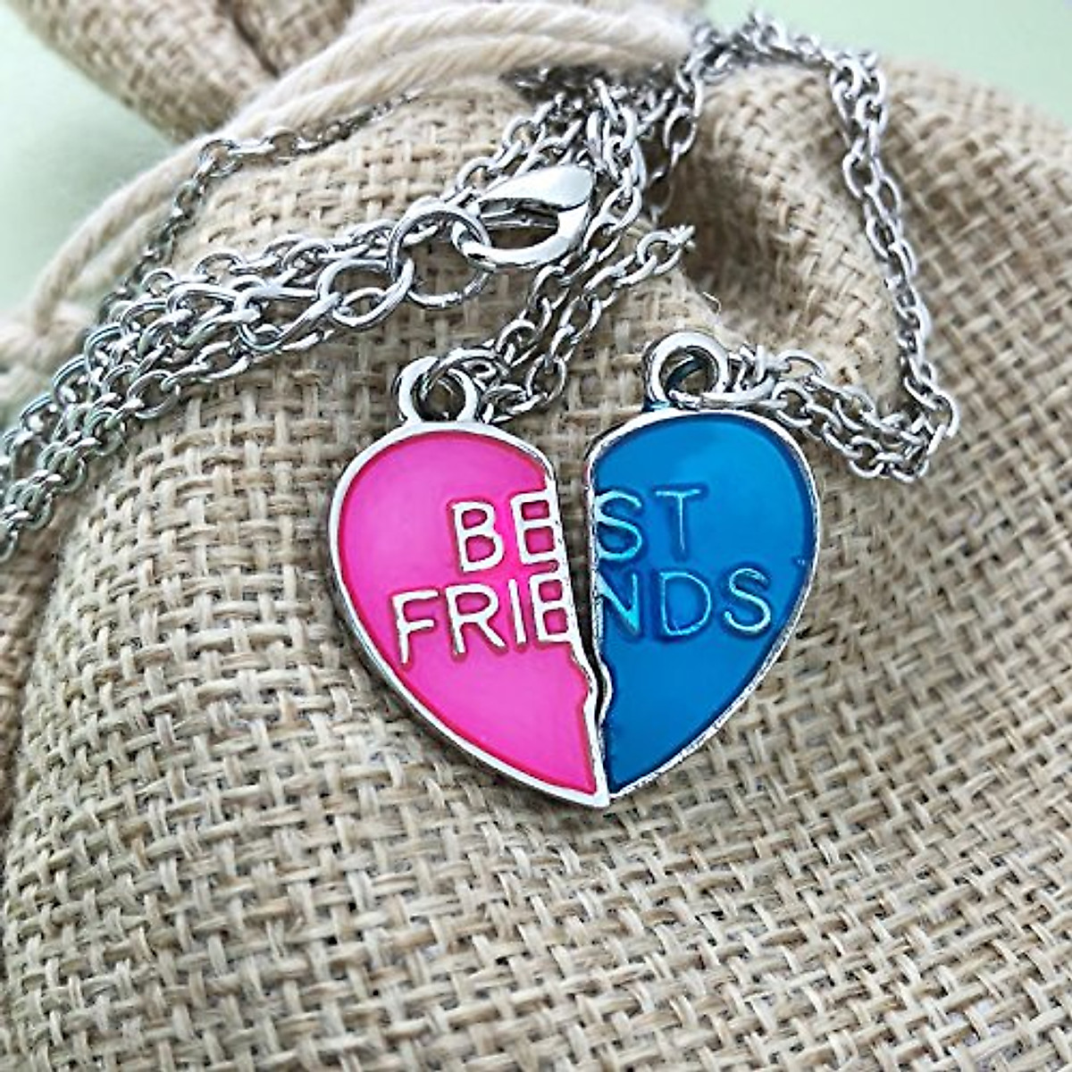MA&SN BFF Best Friends Necklaces for 2 Friendship Gifts Enamel Pink Blue Heart Charms Best Friend