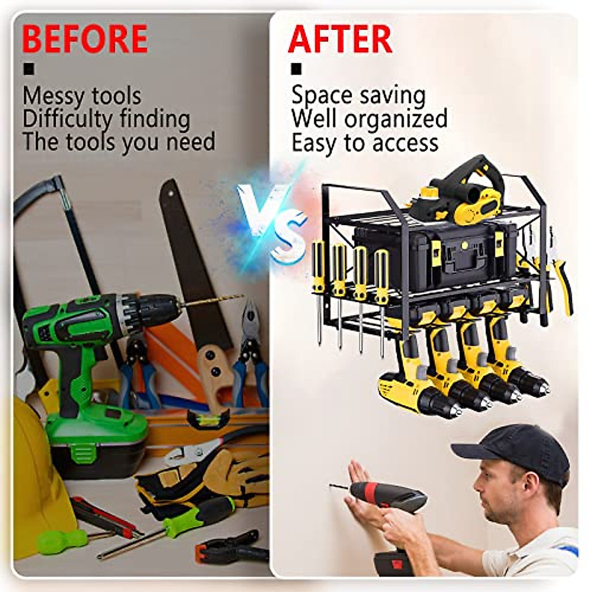 Power Tool Organizer and Storage for Garage Wall Mount Shelving, Pegboard Drill Holder Wall Hangers for Tools Control Accessories Yard Tool for Garage Perfect for Gift 16.5"D* 7.8"W* 9.6"H