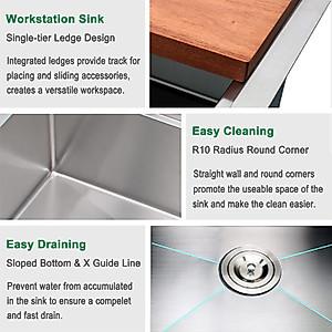 bathivy Undermout Wet Bar Prep Sink, 22 x 18 x 10 Inch Bar Sink, Handmade Stainless Steel Sink Set Single Bowl Small Kitchen Bar and RV Sink with All Accessories