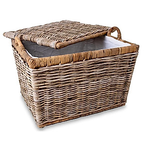 The Basket Lady Lift-Off Lid Wicker Storage Basket, Large, 24.5 in L x 18 in W x 17.5 in H, Serene Grey…