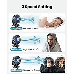 Gaiatop Portable Clip on Fan Battery Operated, Small Powerful USB Desk Fan, 3 Speed Quiet Rechargeable Mini Table Fan, 360° Rotate Personal Cooling Fan for Home Office Stroller Camping Black Blue