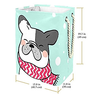 Inhomer French Bulldog Winter Large Laundry Hamper Waterproof Collapsible Clothes Hamper Basket for Clothing Toy Organizer, Home Decor for Bedroom Bathroom