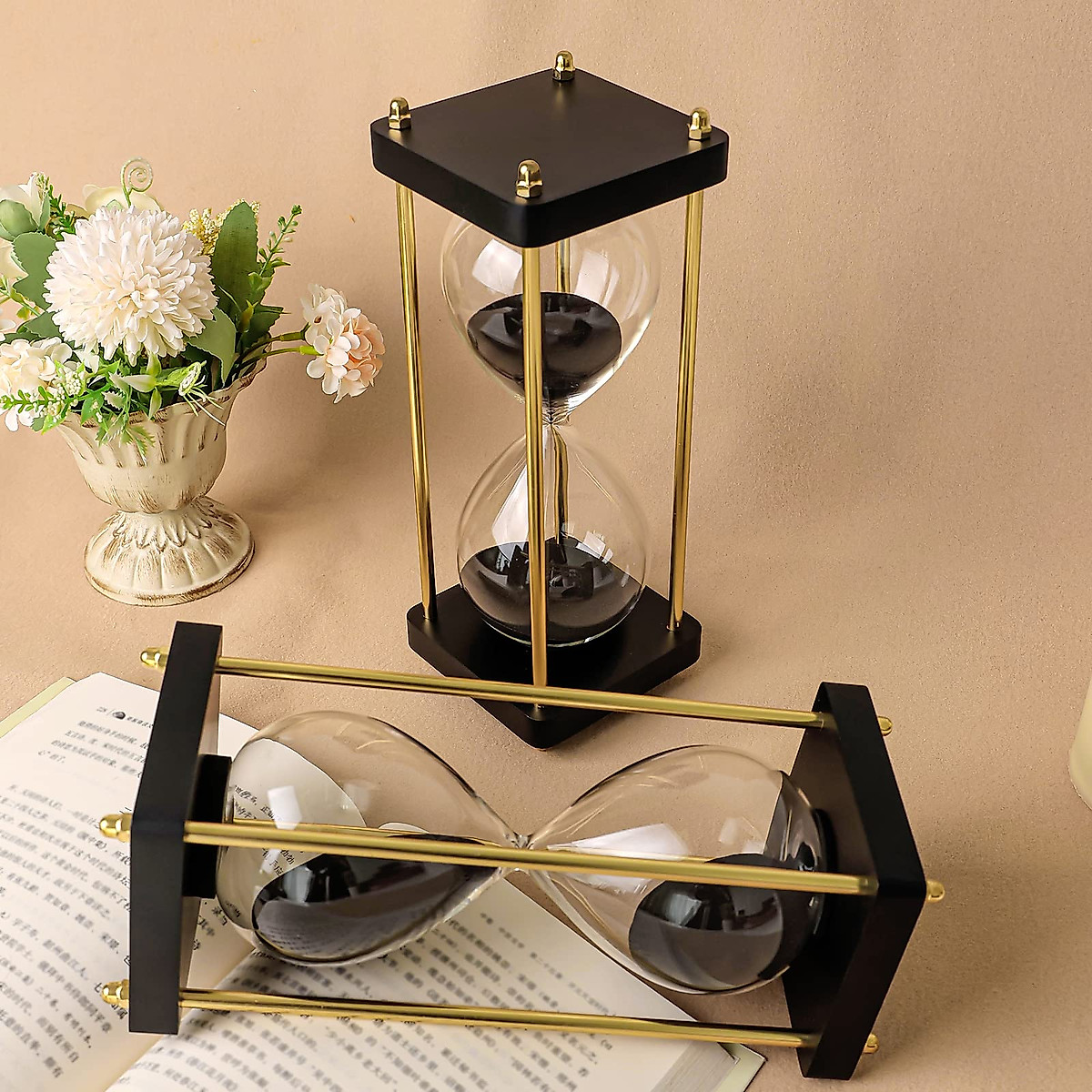 60 Minute Hourglass Timer,Rainbow Glass Hour Glass,Hourglass with Sand Timer for Gift,Hourglass Decor for Home, Desk,Office, Wedding Decor (Goldenrod Black)