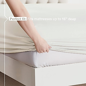 Nestl Queen Sheet Set - 4 Piece Bed Sheets for Queen Size Bed, Deep Pocket, Hotel Luxury, Extra Soft, Breathable and Cooling, Off White Queen Size Sheets