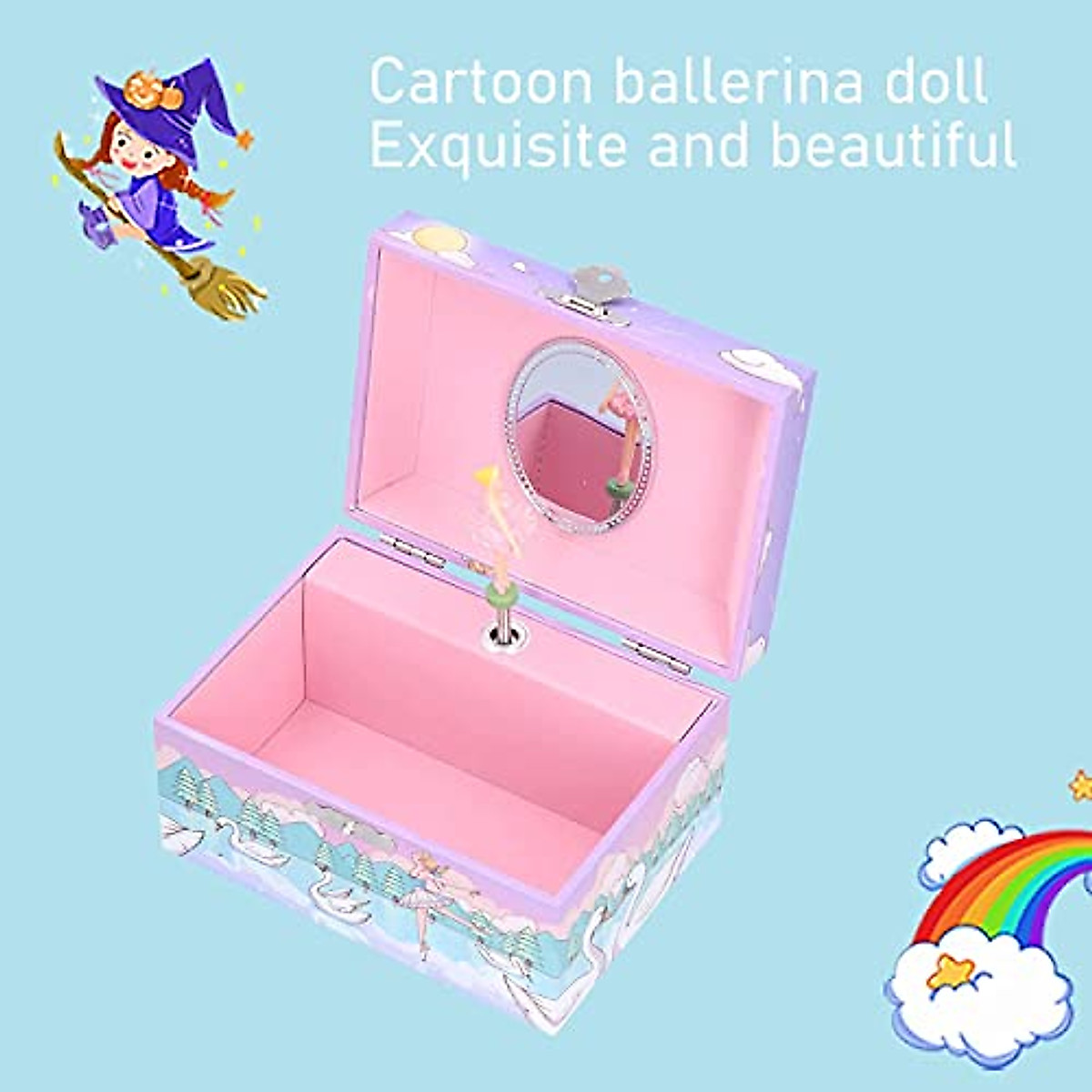 WJFMZS Musical Jewelry Box, Children Musical Jewelry Box Cartoon Pink Dancing Princess Music Box Jewelry Storage Case, Kids Toys with Mirror for Girls Birthday Gift