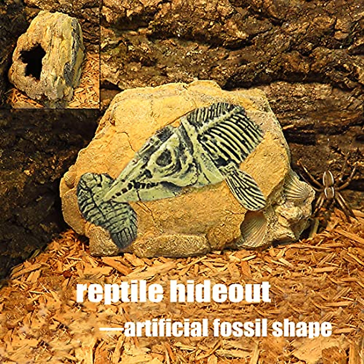 Hamiledyi Reptile Hideout Cave,Lizard Resin Rock Hiding Cave,Reptile Habitat Terrarium Decoration for Leopard Gecko Cichlids Spiders Lizards Hermit Crabs