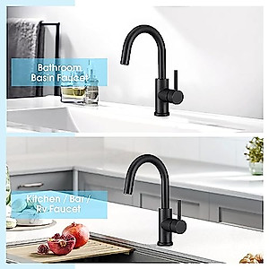 CREA Black Bathroom Faucet Brushed Nickel, Prep Wet Bar Sink Faucet Stainless Steel Single Hole Small Kitchen Faucet with 4 Inch Deck Plate, Mini Faucet Outdoor Tap for Farmhouse Vanity Sink Lavatory