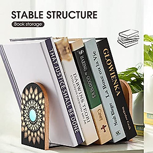 2 Pack Wood Bookends,Elegant Lotus Flower Mandala Decorative Book Ends Support for Shelves Desktop Organizer Wooden Bookshelf for Home School Office