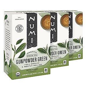 Numi Organic Tea Gunpowder Green, 18 Tea Bags (Pack of 3), Full-Bodied Gently Rolled Chinese Green Tea (Packaging May Vary)