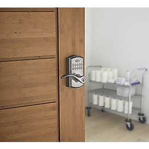 Kwikset SmartCode 955 Keypad Electronic Lever Door Lock Deadbolt Alternative with Pembroke Door Handle Lever Featuring SmartKey Security in Satin Nickel