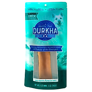 Durkha Yak Cheese Chews: Himalayan Yak Cheese Dog Chews- Natural, Healthy & Long Lasting Dog Treats - Grain, Gluten & Lactose-Free Rawhide Alternatives, For Dogs 55 lbs and Smaller, Single Large Stick