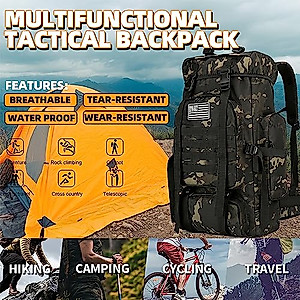Bkcmy 45L Hiking Backpack Waterproof Travel Backpack Lightweight Outdoor Daypack Camping Backpack for Men Women (Black CP)