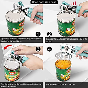 PAKITNER - Can Opener Manual, Safe Cut Heavy Duty Hand Can Opener with Magnetic Lifter, Stainless Steel with Sharp Blade Smooth Edge Can opener, Easy Big Turn Knob, with Bottle Opener, Aqua Sky