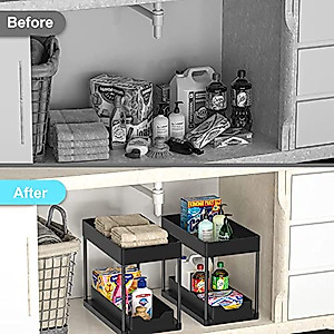 Under Sink Organizers and Storage, Bathroom Organizer, Cabinet Organizer, Kitchen Organization, 2 Tier Multi-purpose Organizers, Pull Out Sliding Drawer & Easy-Grip, 2 PCS