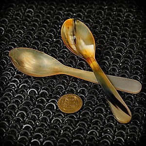 Mythrojan 4pcs Buffalo Horn Spoons Polished Finish Handcrafted from Genuine Ox Horn Fully Functional Horn Accessory for Reenactments