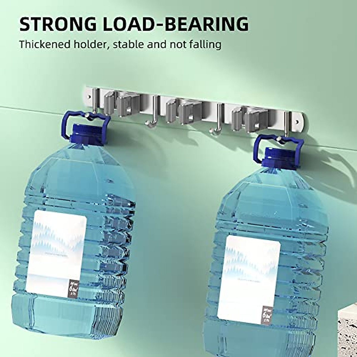 dsfen 2 Pcs Broom Holder Wall Mount Stainless Steel Mop Holder Broom Hanger Heavy Duty Broom Holder for Laundry Room Garden Garage Bathroom (3 Racks 4 Hooks)