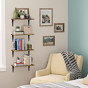 Wallniture Arras Floating Wall Bookshelves for Living Room Decor Laundry & Kitchen Organization Office Decor 17"x8" Wall Shelf Set of 4, Burnt Finish