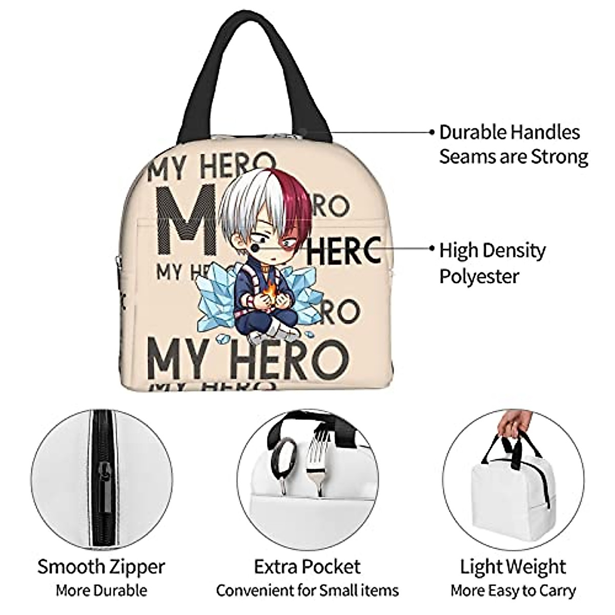 BearLad Boku No My Her0 Academ1a Todoroki Lunch Bag Tote Anime Container For Women Box Insulated Kids Cooler School Travel, One Size