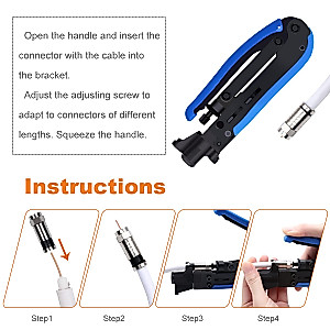 Zhushan Coaxial Compression Tool Kit,Coax Cable Crimper Set with 20 PCS F Compression Connectors, Adjustable RG6 RG59 RG11 75-5 75-7 Coaxial Cable Stripper