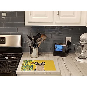 Caroline's Treasures WDK5362LCB Summer Sunflowers Longhaired Black and White #2 Chihuahua Glass Cutting Board Large Decorative Tempered Glass Kitchen Cutting and Serving Board Large Size Chopping Boar