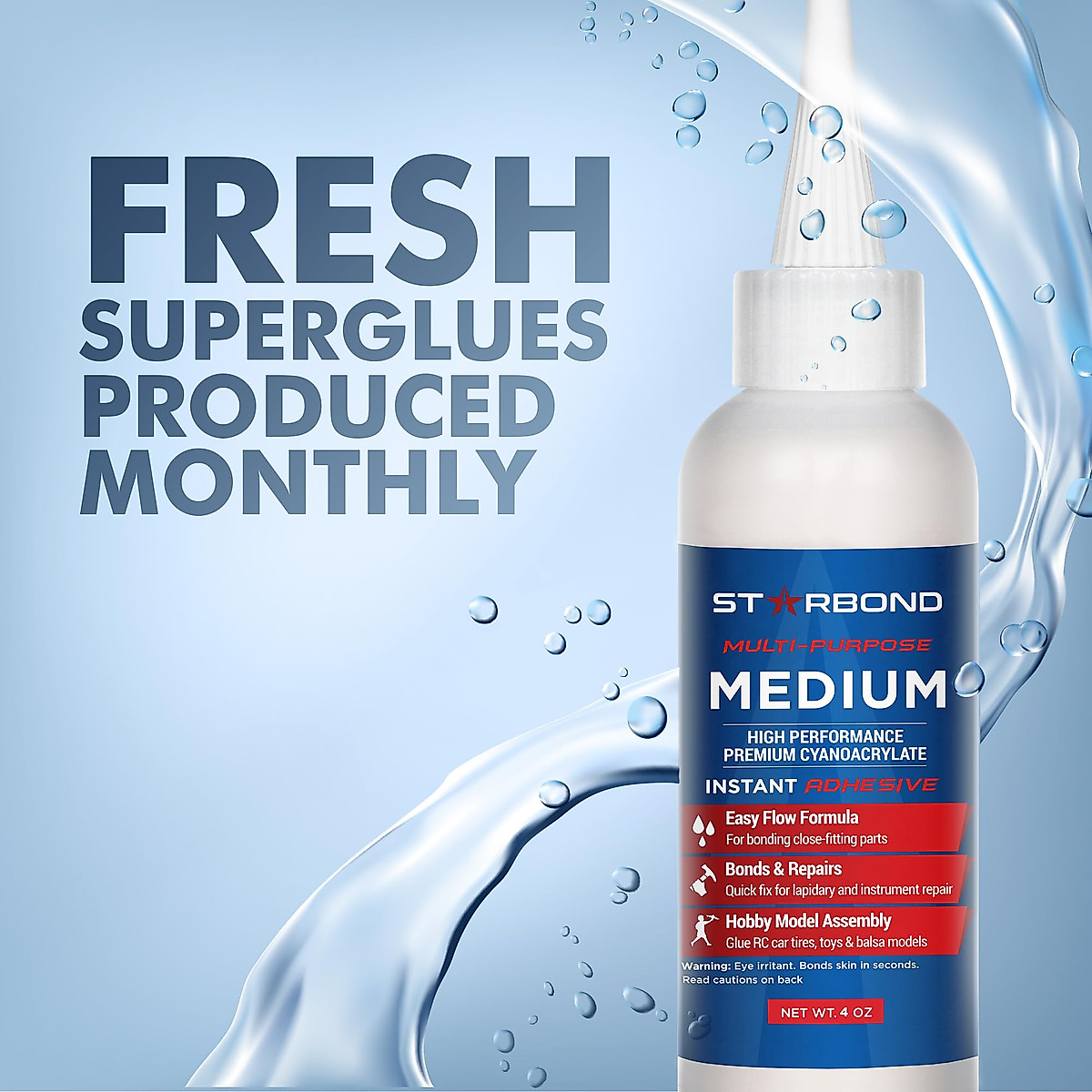 Starbond 4 oz. Medium CA Glue (Premium Cyanoacrylate Super Glue) for Quick Glue-ups, Woodworking, Woodturning, Hobby Models