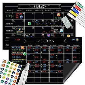 Magnetic Chore Chart Chalkboard & Reusable Dry Erase Calendar Set – Organizational Reward Planner - Family Planning Board - Kids Responsibility Reward Cleaning Chart – 11” x 17” (Lushleaf Designs)