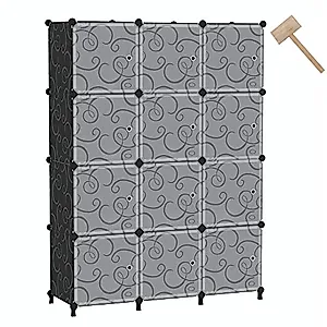 AWTATOS 12 Cube Storage Organizer with Doors, DIY Plastic Closet Storage Shelf, Modular Storage Bookshelf, Stackable Storage Shelving Rack for Bedroom, Home, Living Room, Black ULPZ012