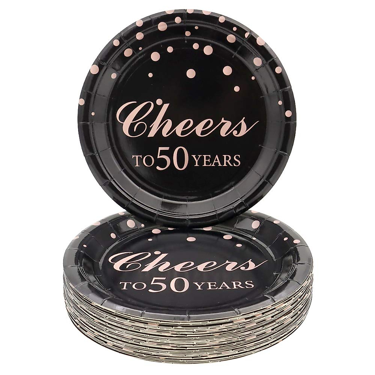 Pandecor Rose Gold 50th Birthday Party Supplies 50PCS Disposable Paper Plates 7 Inch Dessert Plates for 50 Years Anniversary Party