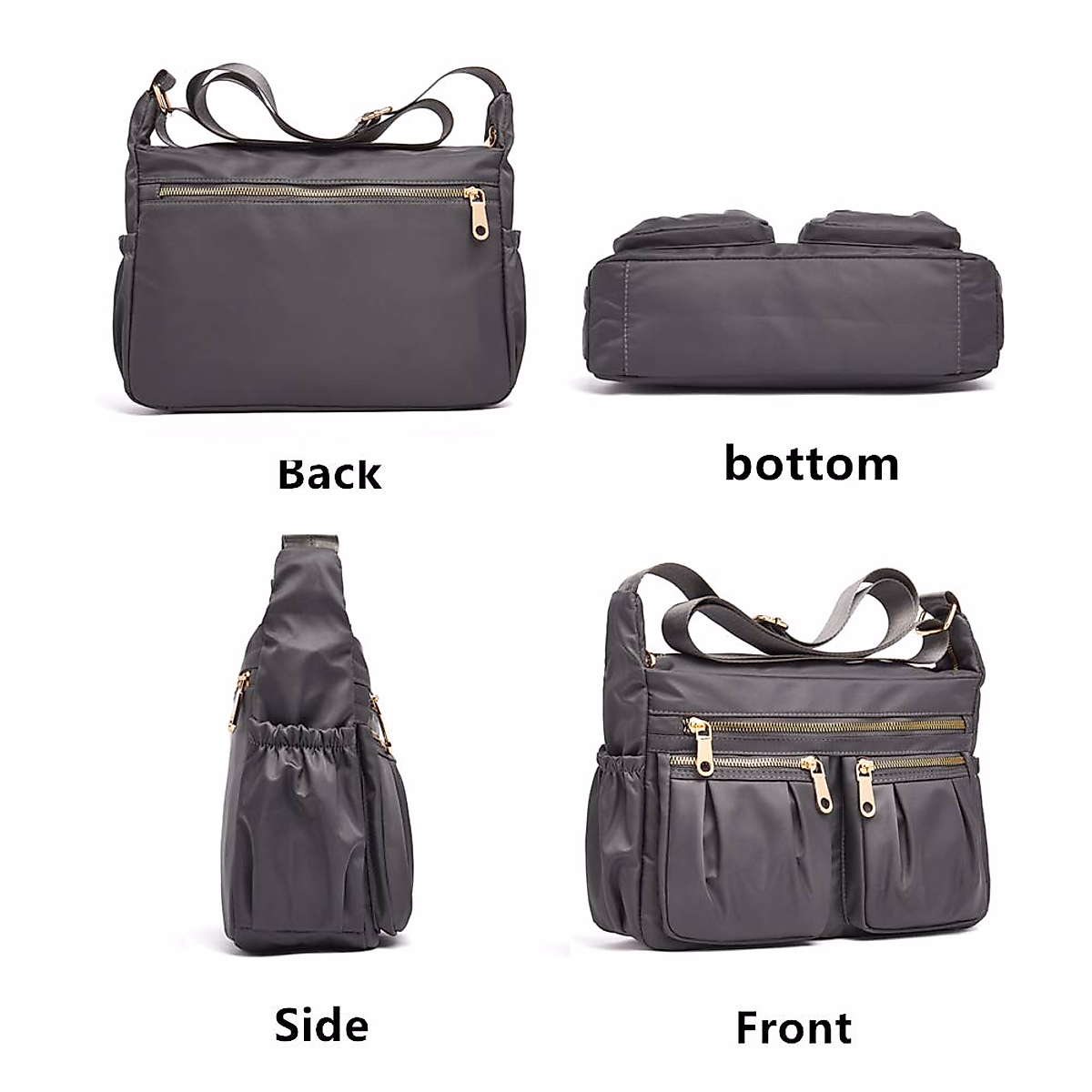 Crossbody Bags for Women,SHINON Multi Pocket Shoulder Bags, Lightweight Nylon Waterproof Casual Travel Purse Messenger Bags. (Grey)