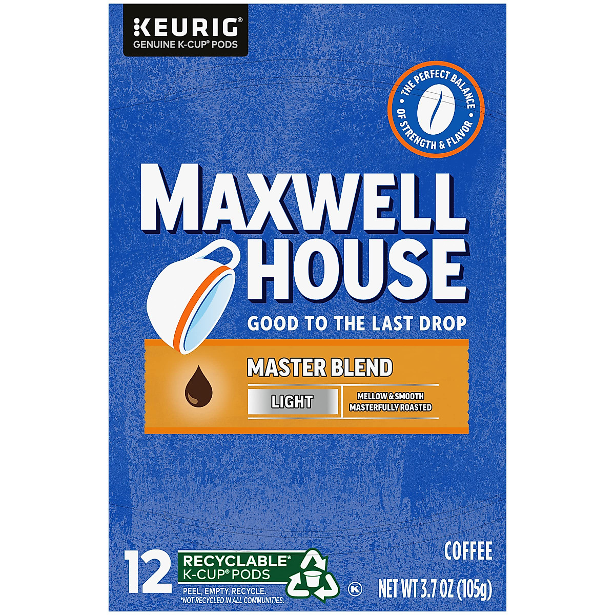 Maxwell House Master Blend Coffee, Light Roast K-Cup Packs, 12 count Box (Pack of 6)