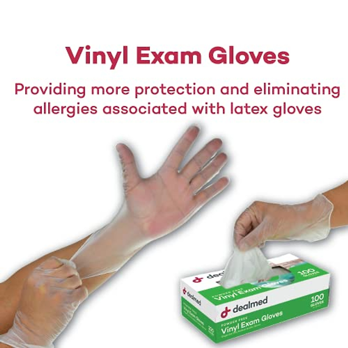 Dealmed Vinyl Exam Gloves – 100 ct. Medium Medical Gloves, Disposable Gloves, Non-Irritating Latex Free Gloves for a First Aid Kit and Medical Facilities