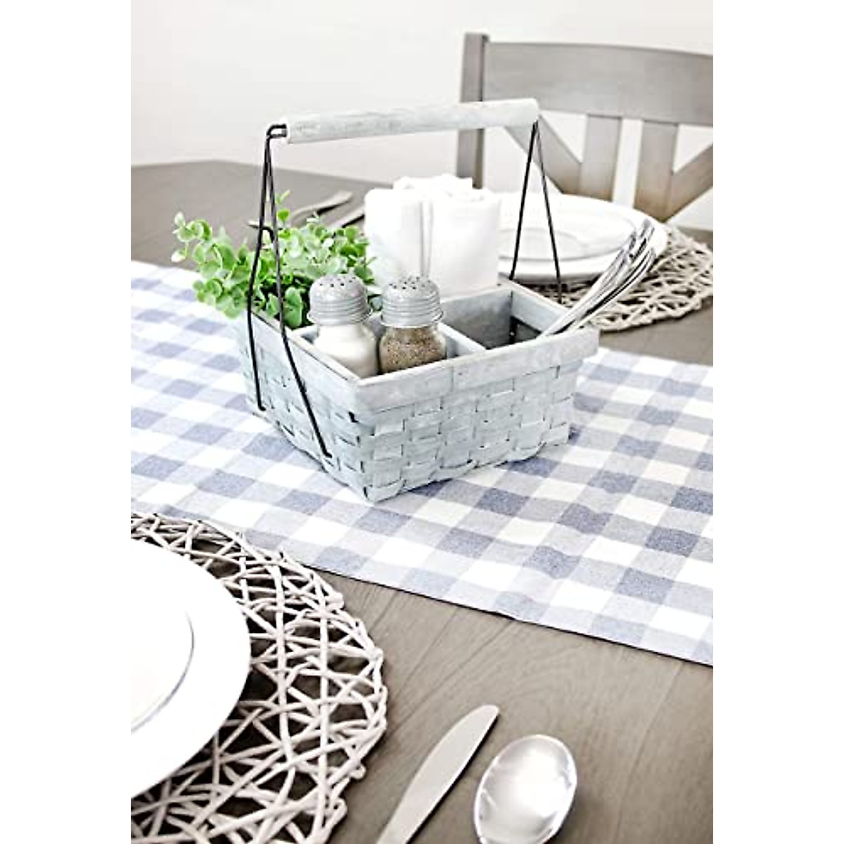 AuldHome Wood Basket Caddy (Gray Washed), 4-Compartment Carry-All Divided Organizer, Great for Easter/Spring Gift Basket