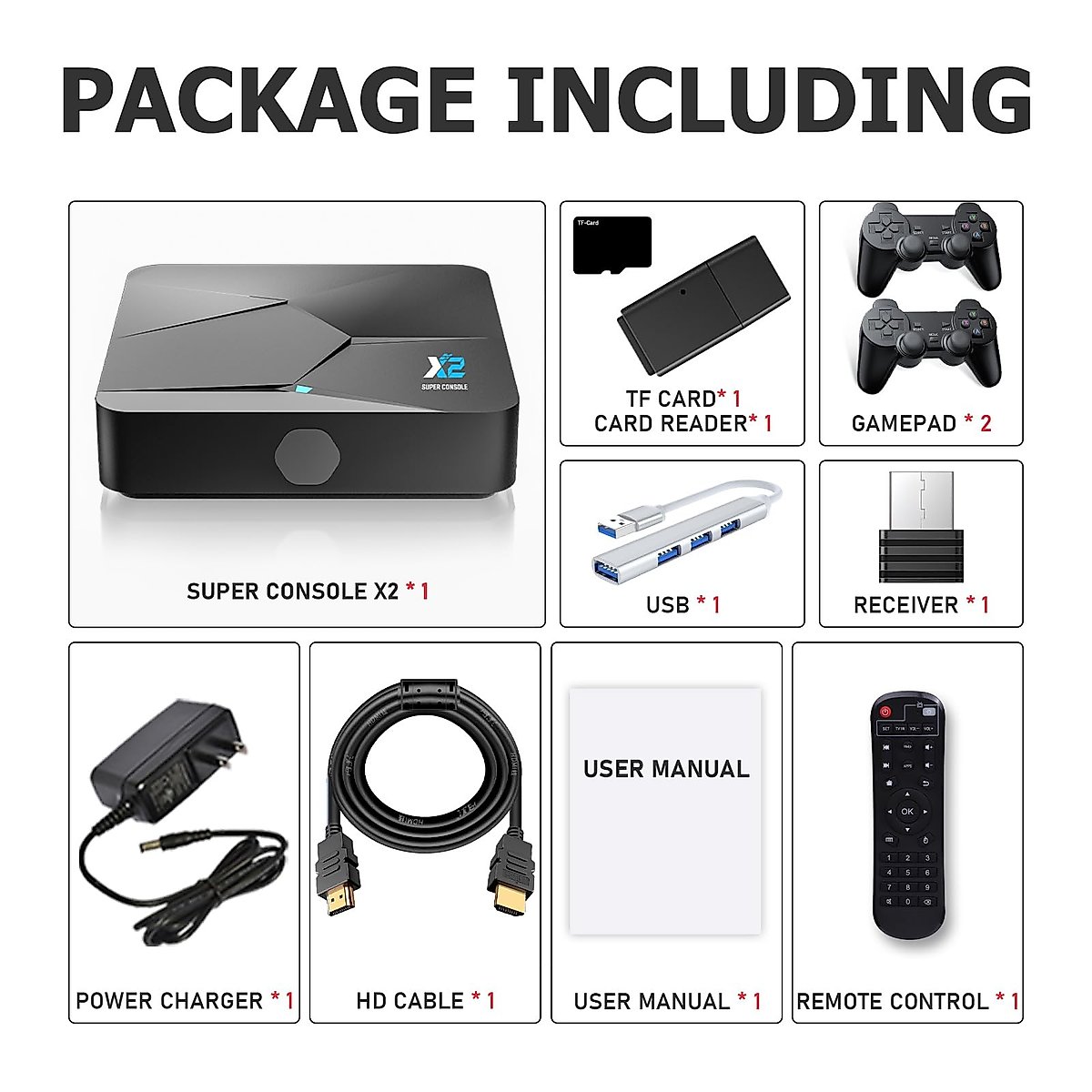 Bearway Super Console x2 Retro Game Console with 60,000+Classic Games for TV, Video Game Console with 60+Emulators,Plug& Play Gaming System EmuELEC4.6&Android TV 9.0, 2 Wireless Controllers(256G)