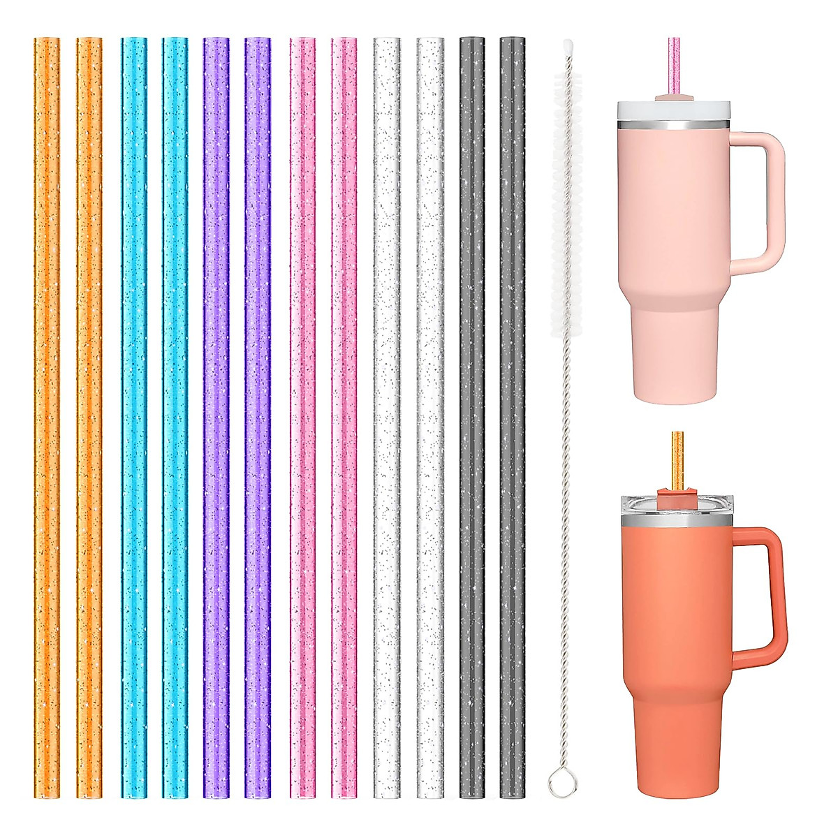 Allwith 12 PCS Replacement Straws for Stanley|Owala|Simple Modern 40oz 30oz Tumbler, Reusable Color Drinking Straws with Cleaning Brush for Stanley Cup Accessorie，BPA Free, Dishwasher Safe