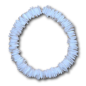 Native Treasure 7" Mens and Womens Polished White Rose Clam Chips Ark Shell Stretch Bracelet From the Philippines